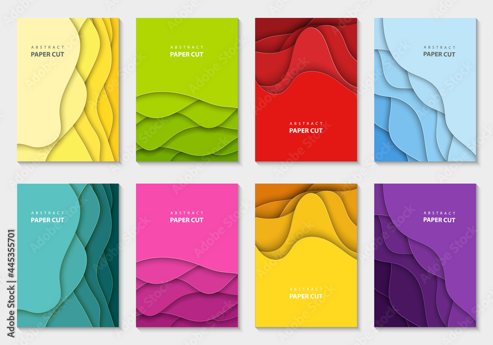 Vertical vector flyers with colorful paper cut waves shapes. 3D ...