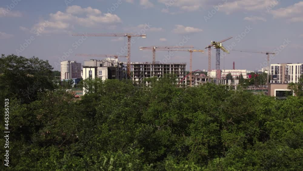 construction site, builders work, construction houses. Aerial panorama ...