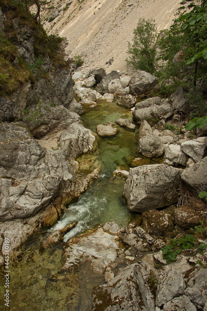 Boulders in the river Erlauf in Oetschergraben near to the Oetscher in ...
