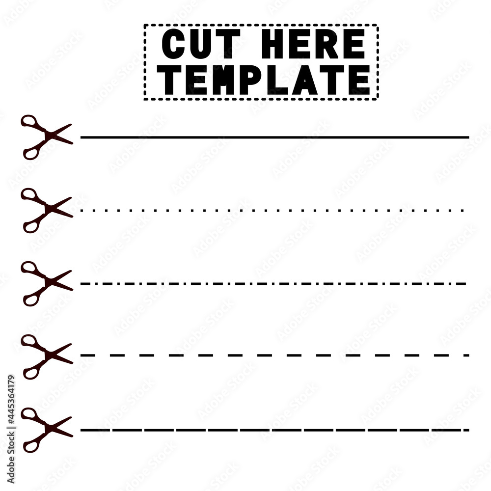 vector template cut here, with illustration of scissors silhouette and ...