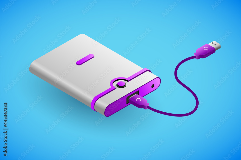 Realistic external hard drive in isometry. Vector isometric ...