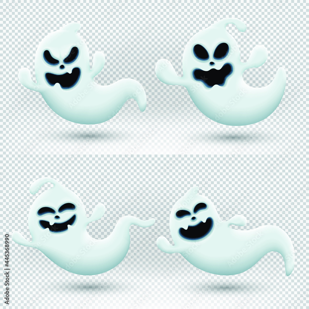 Vector illustration with set of funny ghosts. Realistic ghosts isolated ...