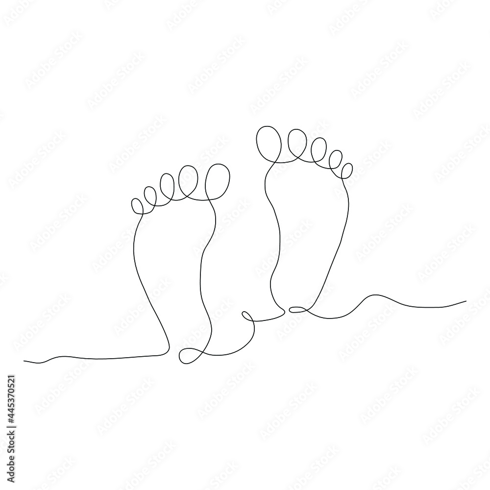 Little kids feet. Tiny foots. One single line drawing of feet ...