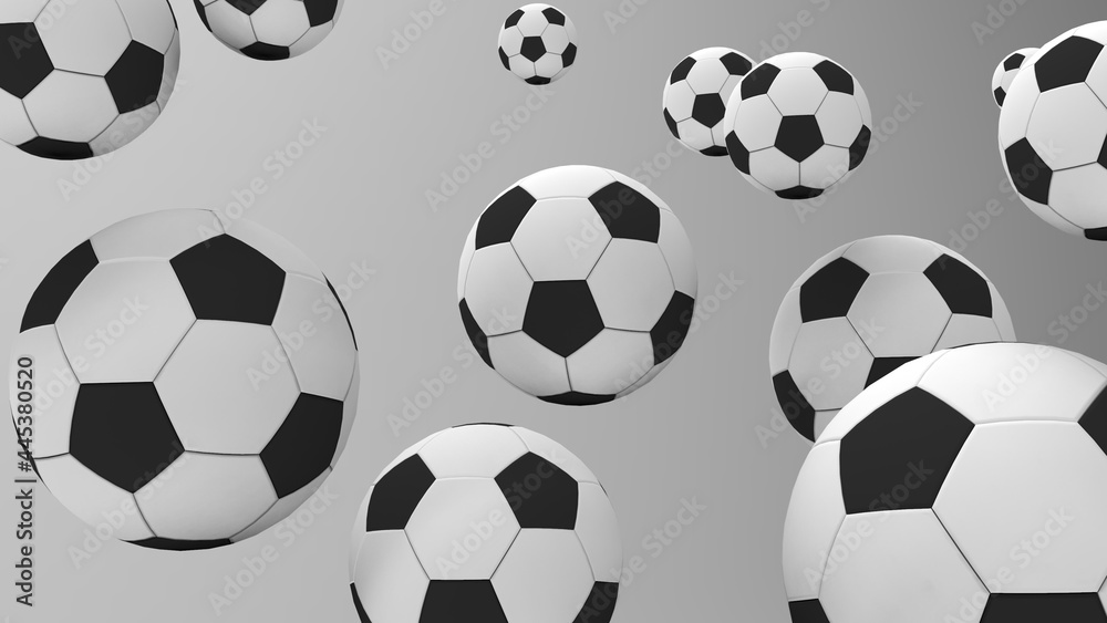 Image soccer balls on a grey background. 3d render soccer balls. Pop ...