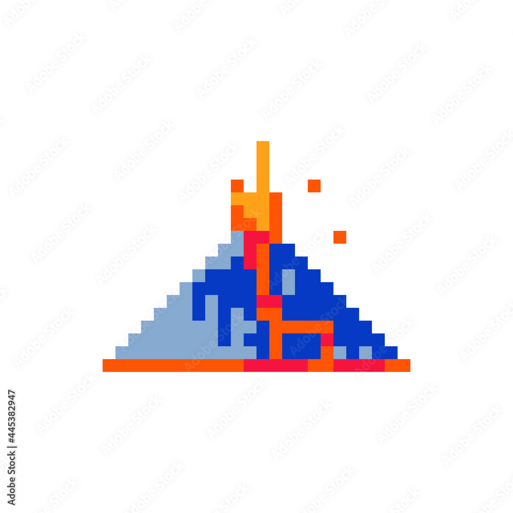 Eruption volcano pixel art icon isolated vector illustration. Design ...