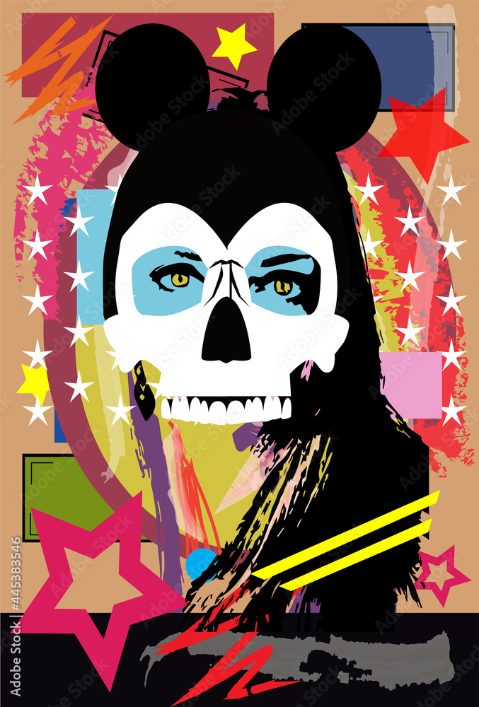Sexy Girl Skull With Mouse Ears Pop Art Background Stock Vector Adobe Stock