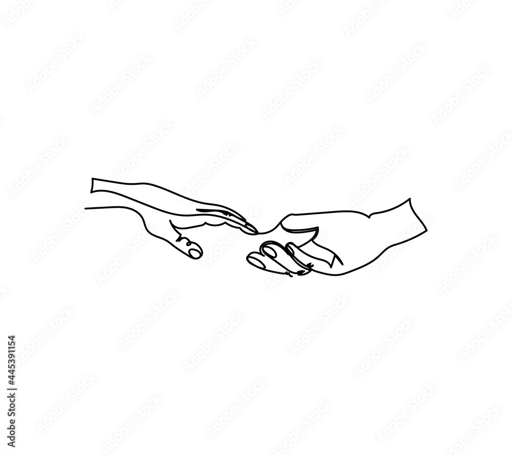 Creation of Adam one line art. Continuous line drawing of gesture, hand ...