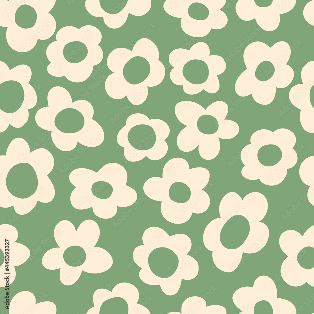 seamless pattern with vintage vector groovy flowers. modern elements ...
