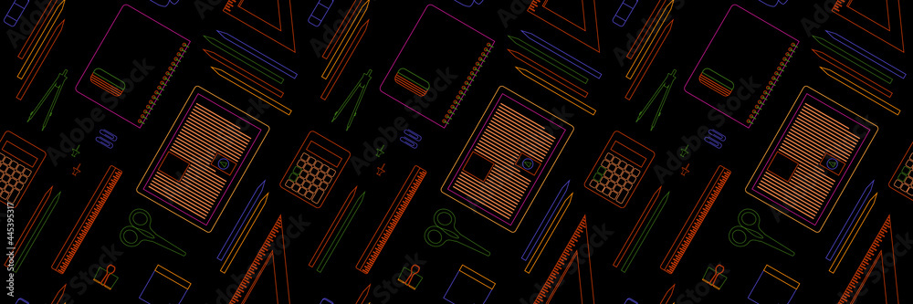 Back to school pattern. Online digital education, school supplies ...