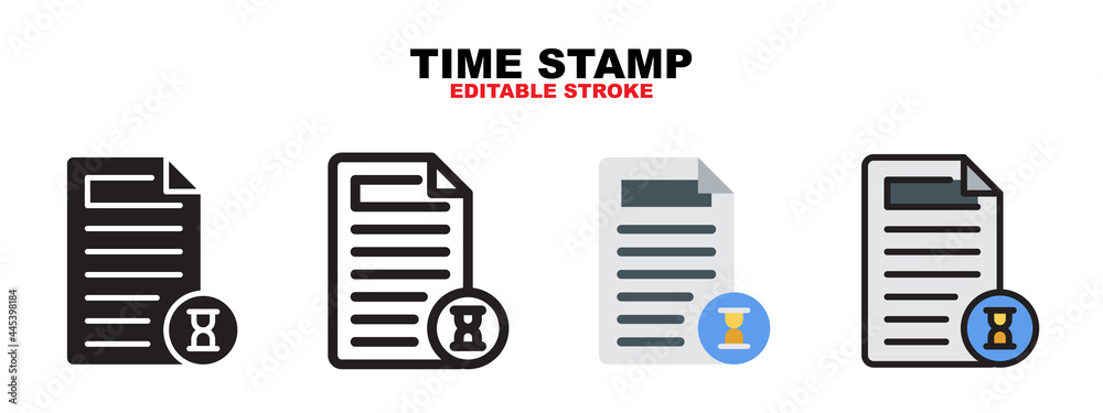 Time Stamp icon set with different styles. Icons designed in filled ...