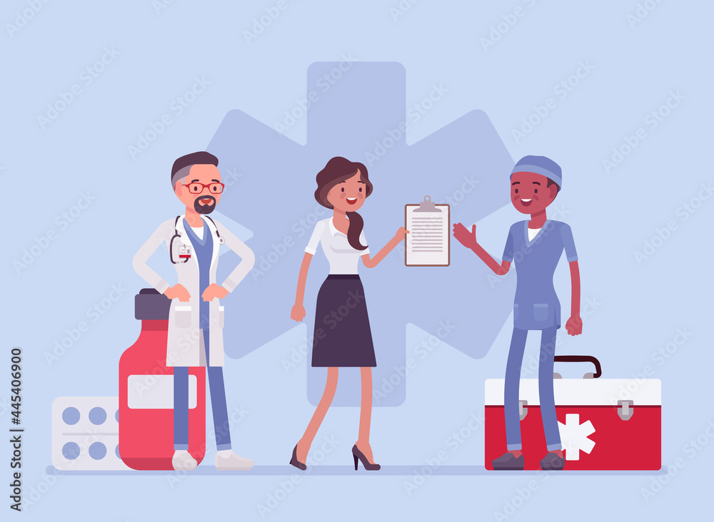 Healthcare female administrator managing doctors, monitoring hospital ...