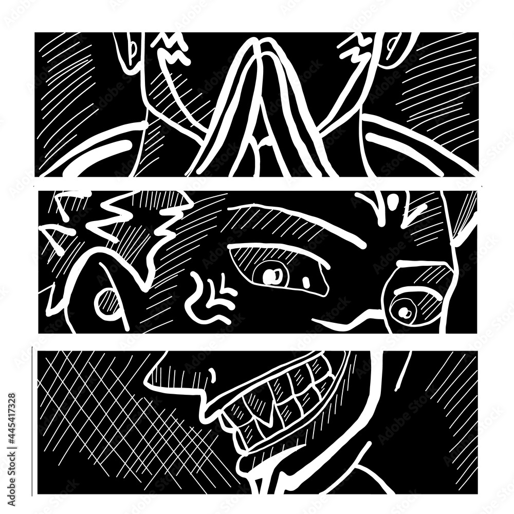 Japanese manga face T-shirt japan vector print. Anime poster. Manga ...