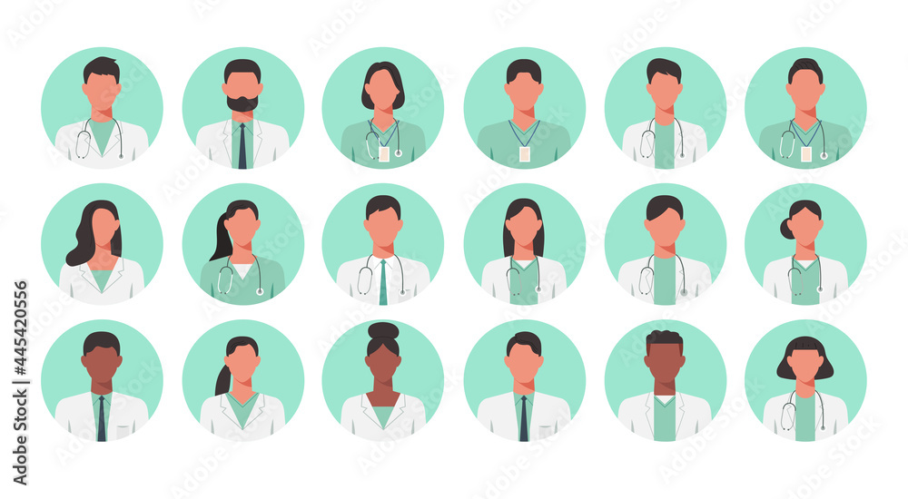 People portraits of faceless males, females doctor and nurse, men and ...