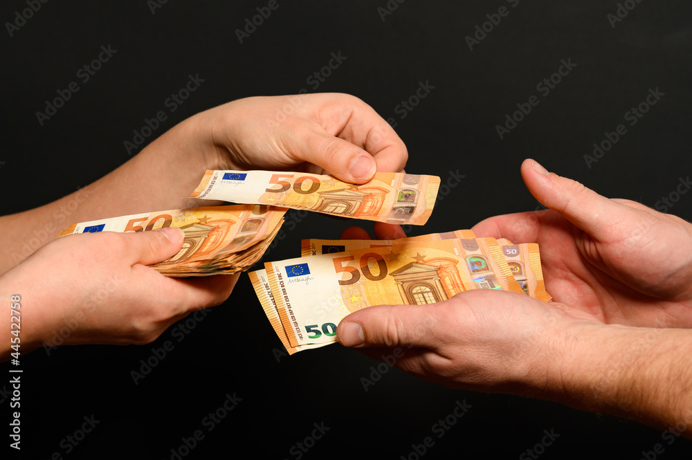 People count money, counting euro bills by man and woman, money on ...