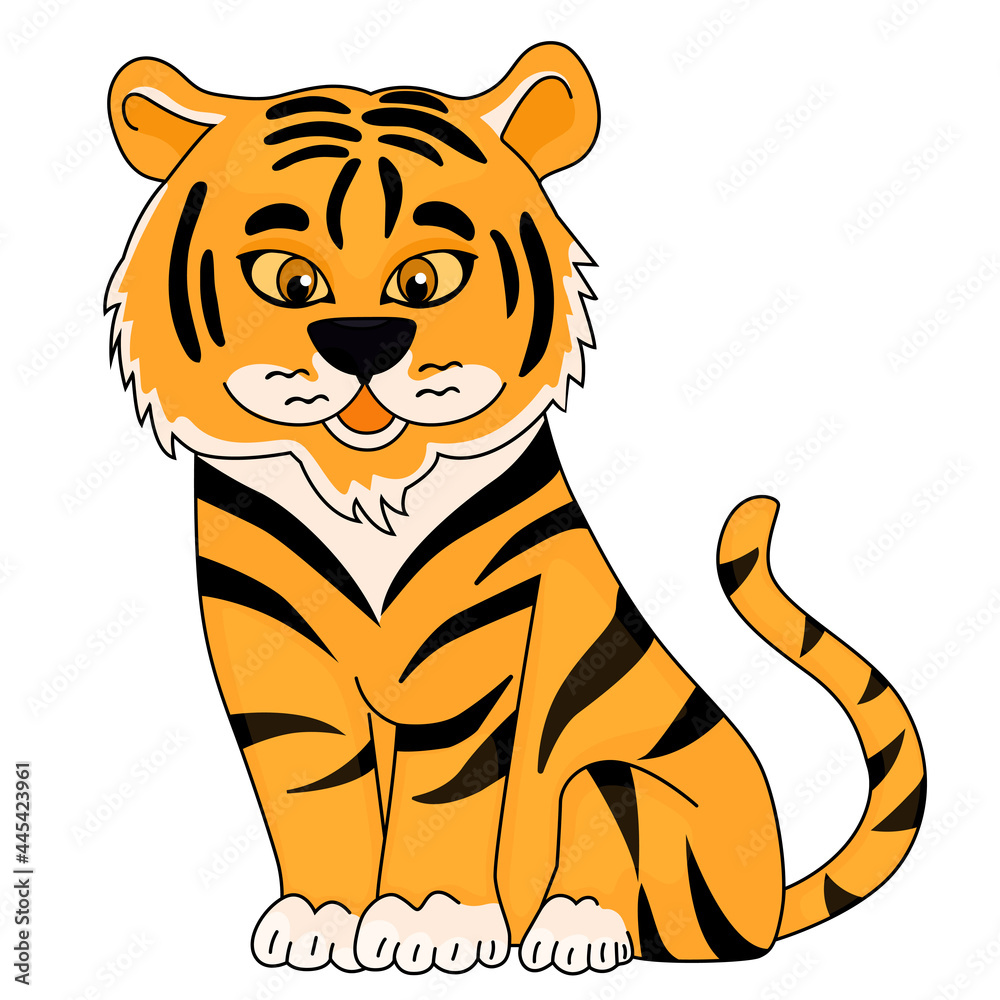 Funny cartoon tiger. Jungle Animals vector illustration Stock Vector ...