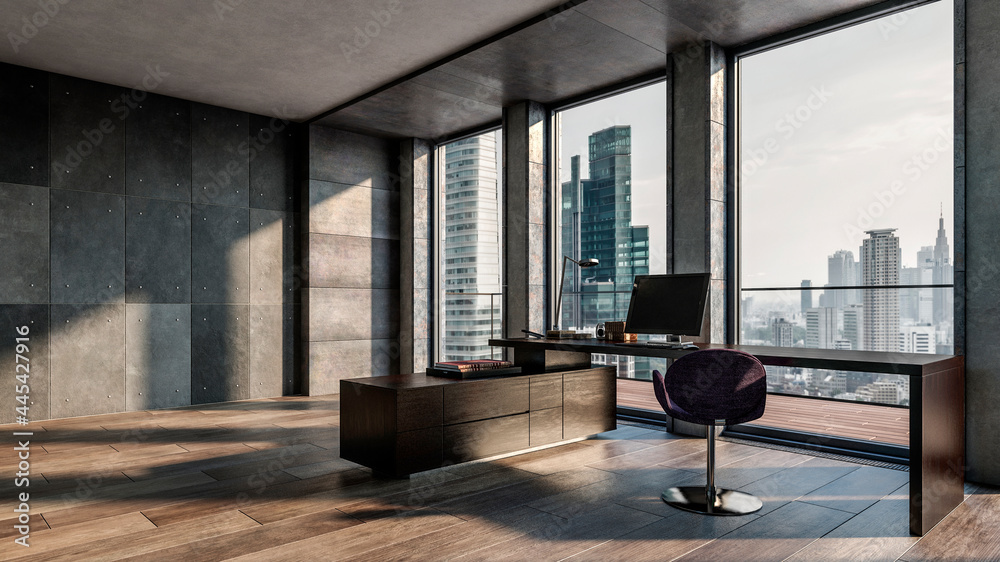 Interior of modern office with computer on desk Stock Photo | Adobe Stock