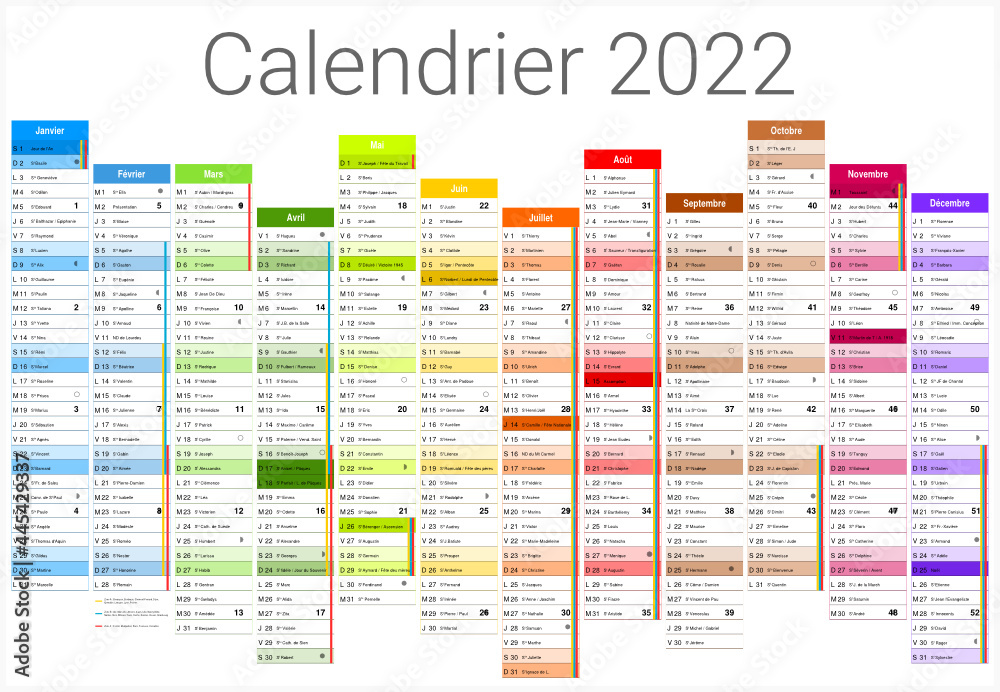 Calendrier 2022 12 mois avec vacances scolaires officielles au format ...