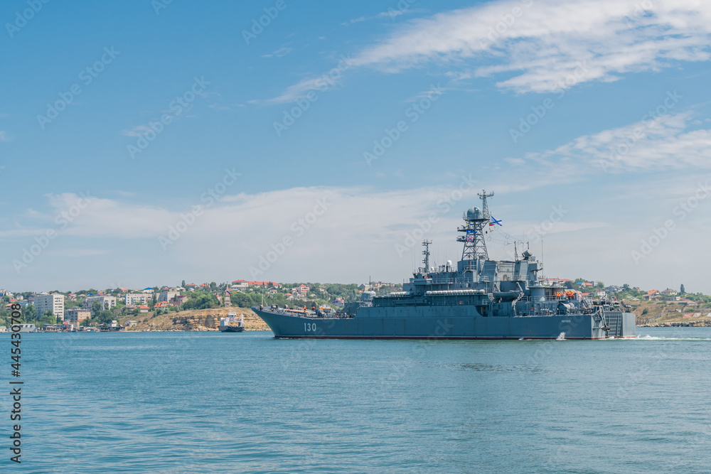 Sevastopol , CRIMEA - 17 June 2021: Ropucha-class landing ship Korolev ...