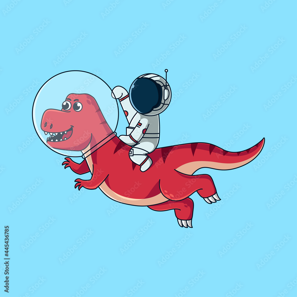 Cute astronaut fly to the moon with dinosaur. cute mascot cartoon ...