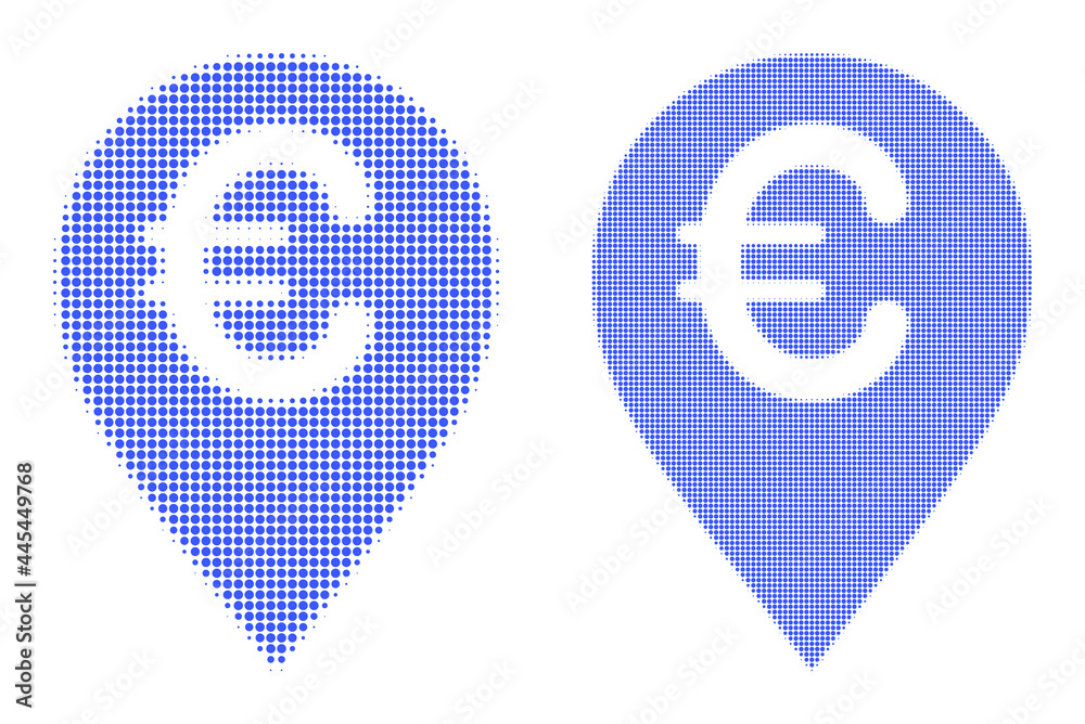 Pixel halftone euro map marker icon. Vector halftone pattern of euro ... Pixel halftone euro map marker icon. Vector halftone pattern of euro ...