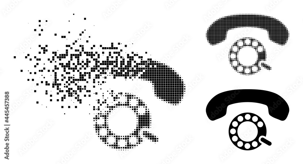 Burst pixelated pulse dialing pictogram with wind effect, and halftone ...