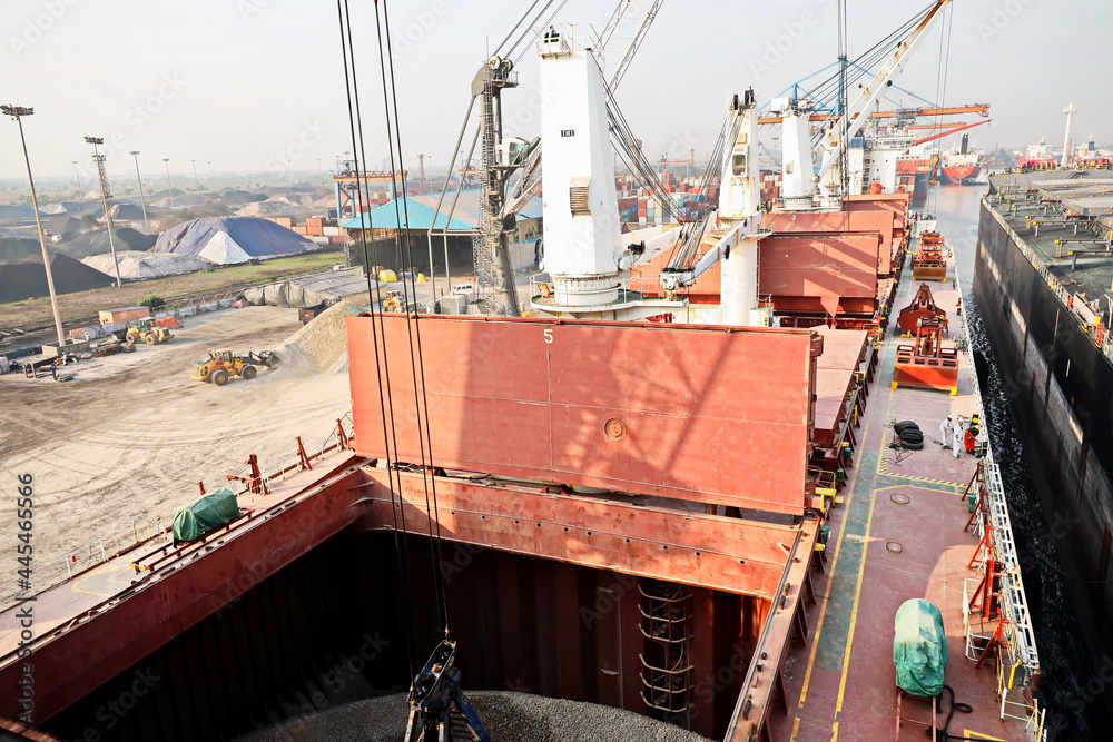 Haldia, India, October, 27, 2020. Cargo terminal for unloading bulk ...