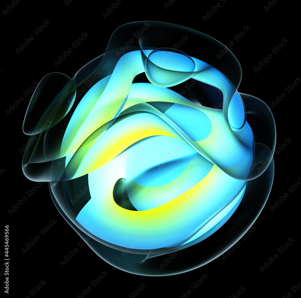 3d render of abstract art of surreal 3d ball or sphere in curve wavy ...