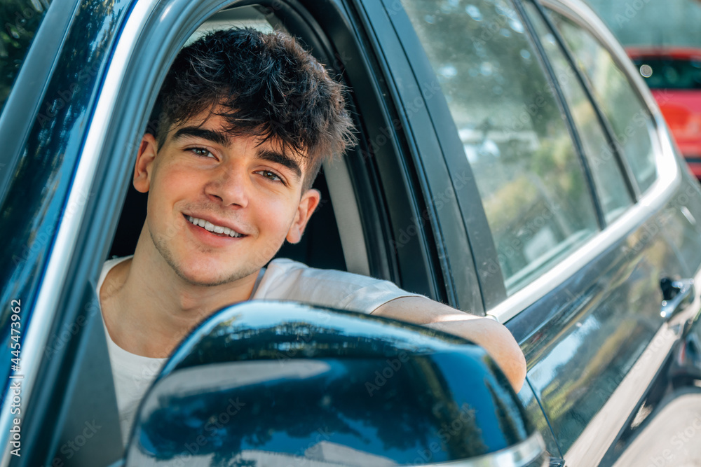 novice driver in the car smiling Stock Photo | Adobe Stock