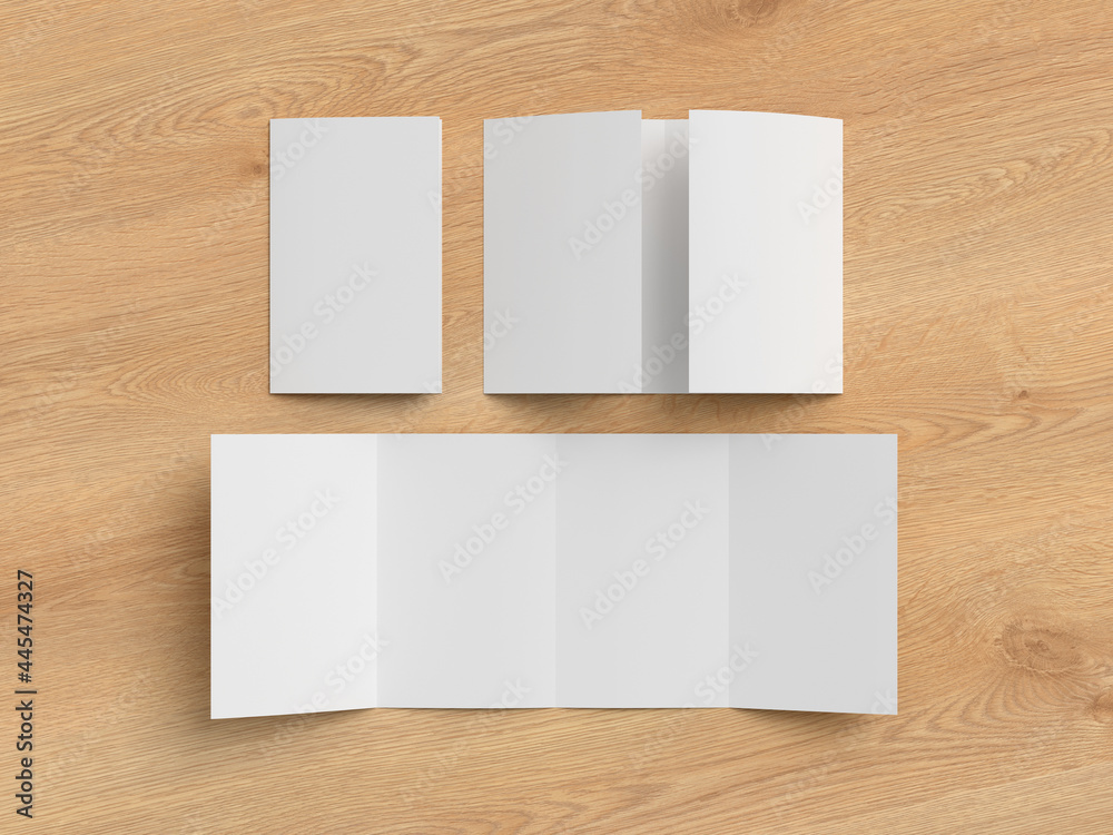 Vertical double gate fold brochure. Four panels, eight pages blank ...