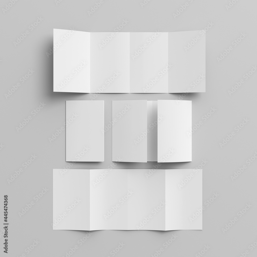 Vertical double gate fold brochure. Four panels, eight pages blank ...