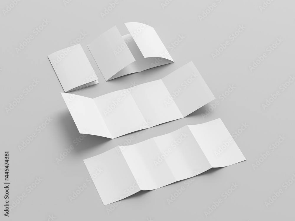 Vertical double gate fold brochure. Four panels, eight pages blank ...