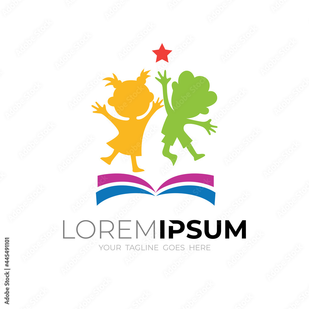 Happy kids logo with education design illustration Stock Vector | Adobe ...