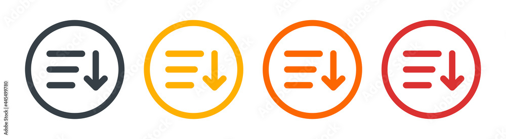 Sorting icon set. Arrange list by descending order symbol sign vector ...