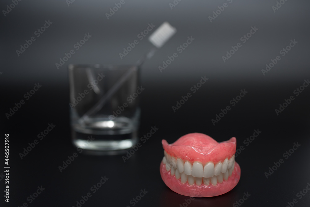 Full removable plastic denture of the jaws. Two acrylic dentures ...