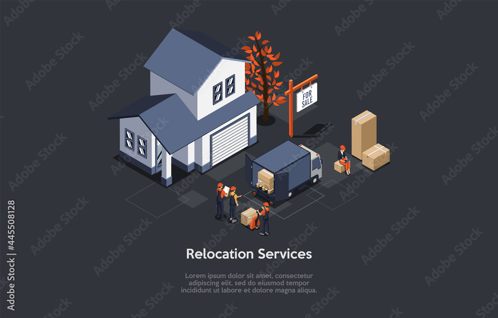 Vector Illustration, Relocation Services Concept. Isometric 3D ...
