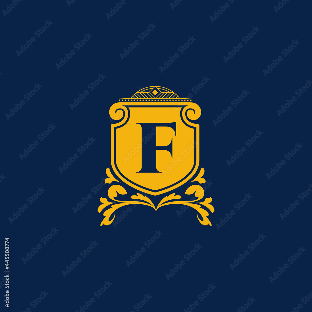 F Letter Initial with Royal Template. Elegant with crown logo vector ...