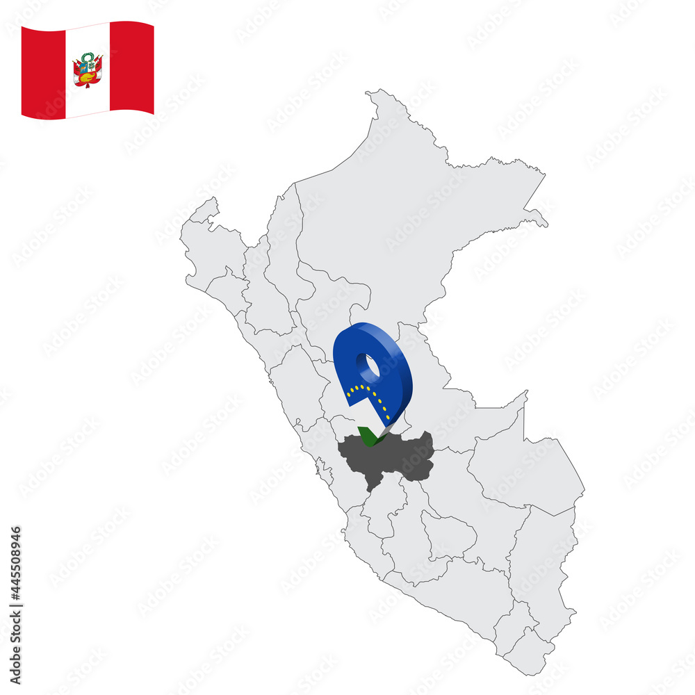 Location of Junin on map Peru. 3d location sign similar to the flag of ...