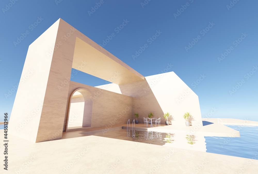 Side view modern house style exterior scene 3D rendering architecture ...