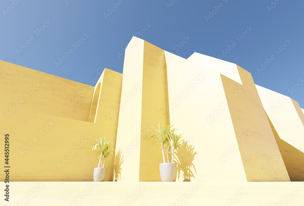 Side view modern house over blue sky scene 3D rendering architecture ...