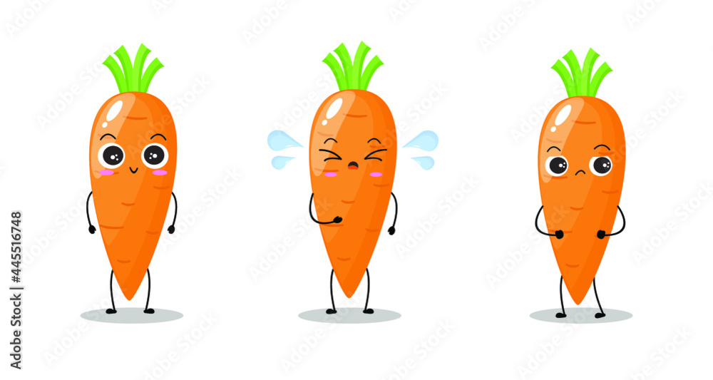 Vector illustration of carrot character with various cute expression ...