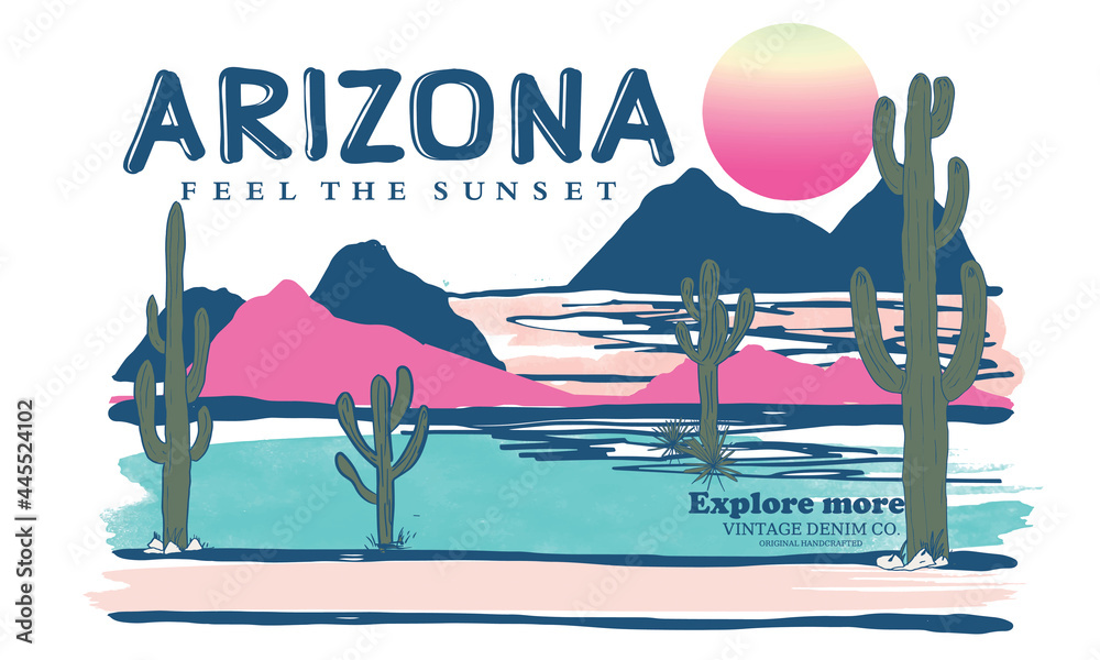 Arizona landscape hand drawing sketch. Desert vibes colorful artwork ...