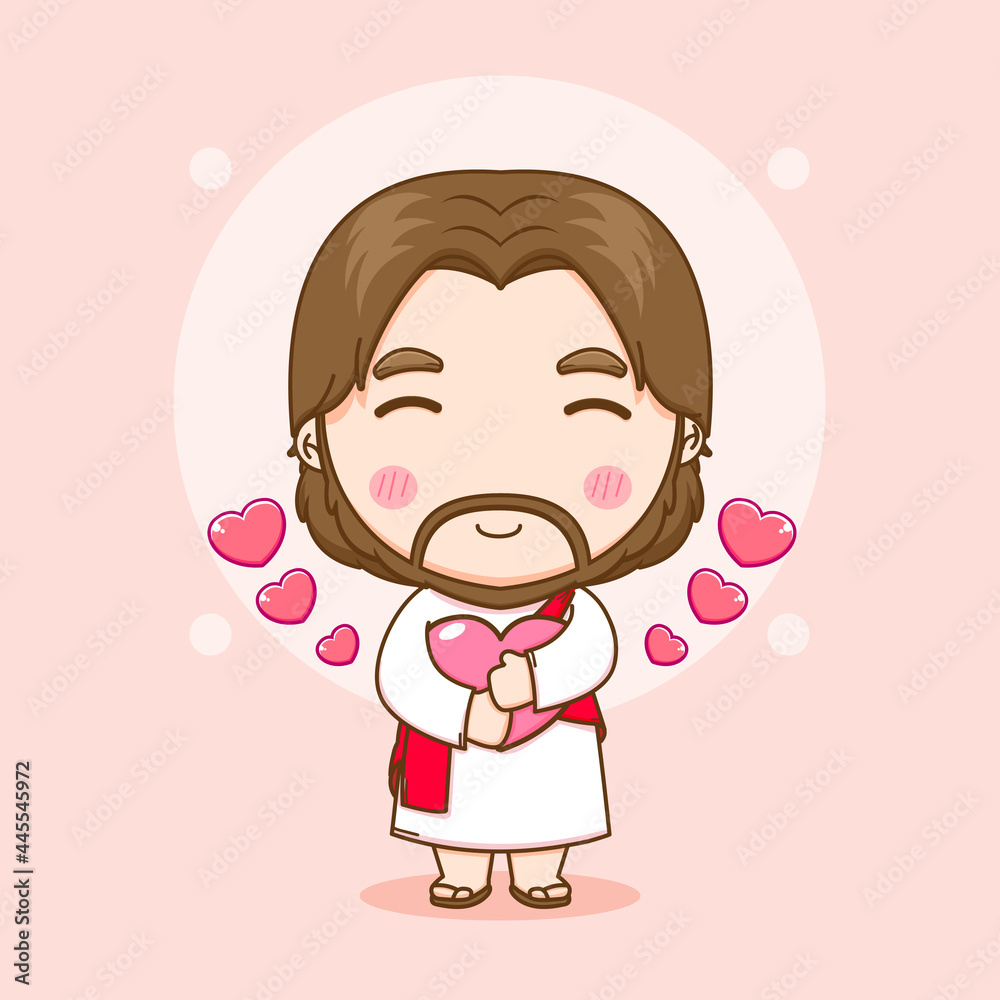 Cartoon illustration of cute Jesus hugging love Stock Vector | Adobe Stock