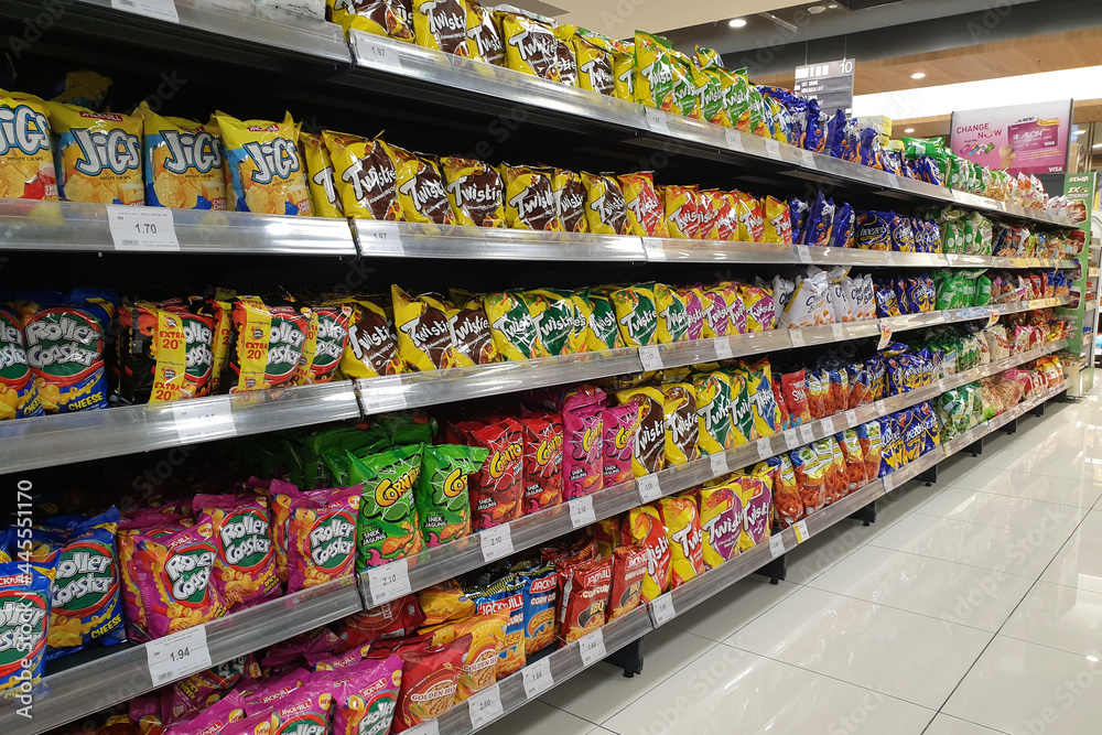 Interior view of Aeon grocery store in Penang. Aeon is a leading ...