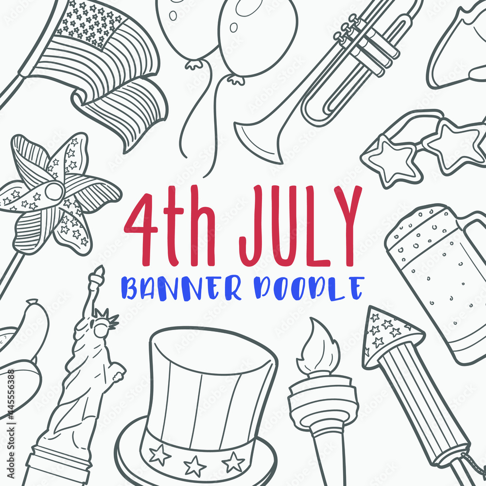 4th July Doodle Banner Icon. Independence Vector Illustration Hand ...