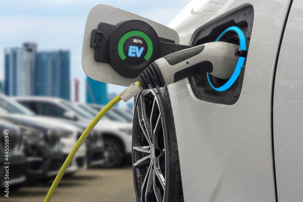 Power supply loading energy an electric car charging lithium battery on ...