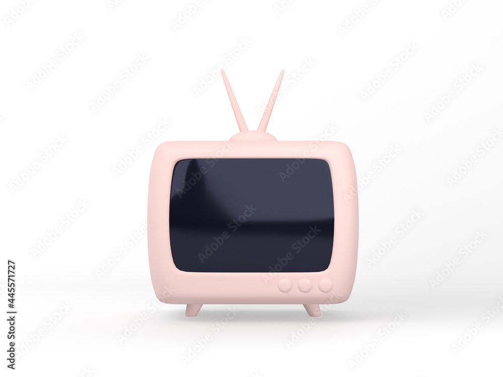 Cute pink vintage television isolated on white background. World ...
