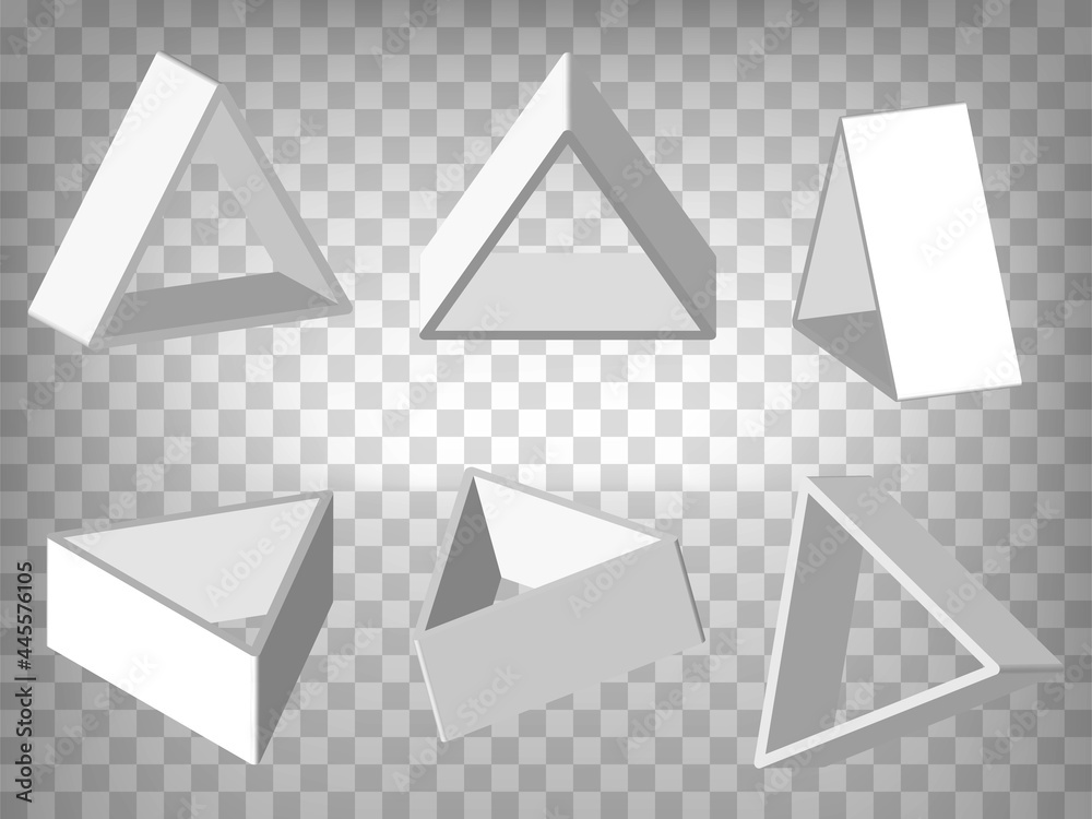 Set of perspective projections 3d Triangle prisms model icons on ...