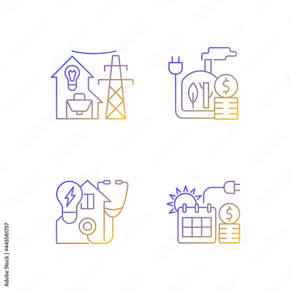 Electrical energy purchase linear icons set. Utility service for ...