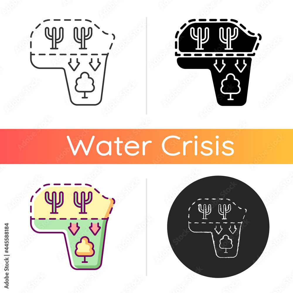 Desert expansion icon. Desertification process. Human-caused climate ...