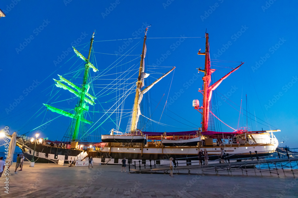 the italian navy ship Palinuro anchors at the pier of Venice at arsenal ...